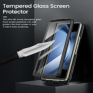 VEGO for Galaxy Z Fold 5 Case with S Pen Holder, [Hinge Protection][360°Ring Magnetic Kickstand][Slide Camera Cover][Front Screen Protector] Protective Case for Samsung Z Fold 5 5G - Midnight Black