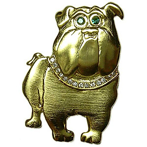 CRYSTAL MATTE GOLD PLATED BULL DOG BROOCH PIN