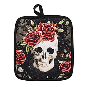 Oven Mitts Co. Vintage Flower Skull, Oven Mitts and Pot Holder 3pcs Set, Insulated, 100% Cotton