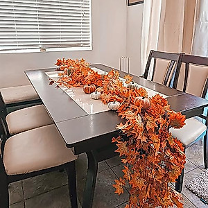 CQURE 14 Pack 98Ft Fall Leaf Garland, Hanging Vines Garland Artificial Fall Maple Leaves Garland Thanksgiving Decor for Home Wedding Fireplace Party （Orange Green）