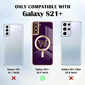 Newseego for Samsung Galaxy S21 Plus 5G Magnetic Case, Cute Butterfly Plating Edge Case with MagSafe for Women Girls Men Soft TPU Bumper Shockproof Protective Cover for Samsung Galaxy S21 Plus-Purple