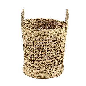 Deco 79 Dried Plant Handmade Woven Storage Basket with Handles, Set of 3 21", 18", 16"H, Brown