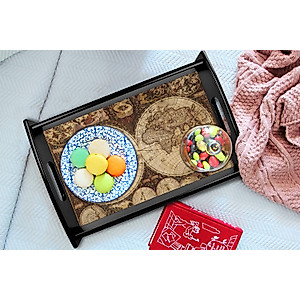 Vintage World Map Black Wooden Tray - Large