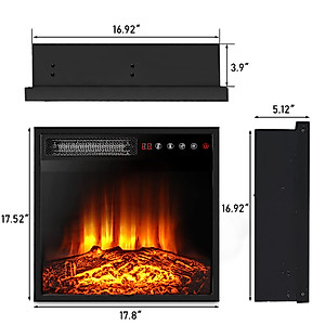 BOSSIN 18 Inch Electric Fireplace Insert with LED Realistic Flame,Small Recessed Fireplace Heater with Touch Screen&Remote Control,Portable Compact Fireplace with Adjustable Flame, Timer 750/1500W