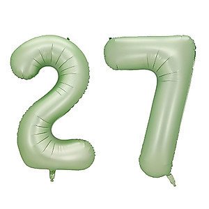 YFHVJTKO 40 Inch Number 27 Foil Balloons 27th Celebration Decorations for Happy 27th Birthday Party Wedding Bridal Shower Engagement Photo Shoot Anniversary Decoration, Number 27 Olive Green Balloon