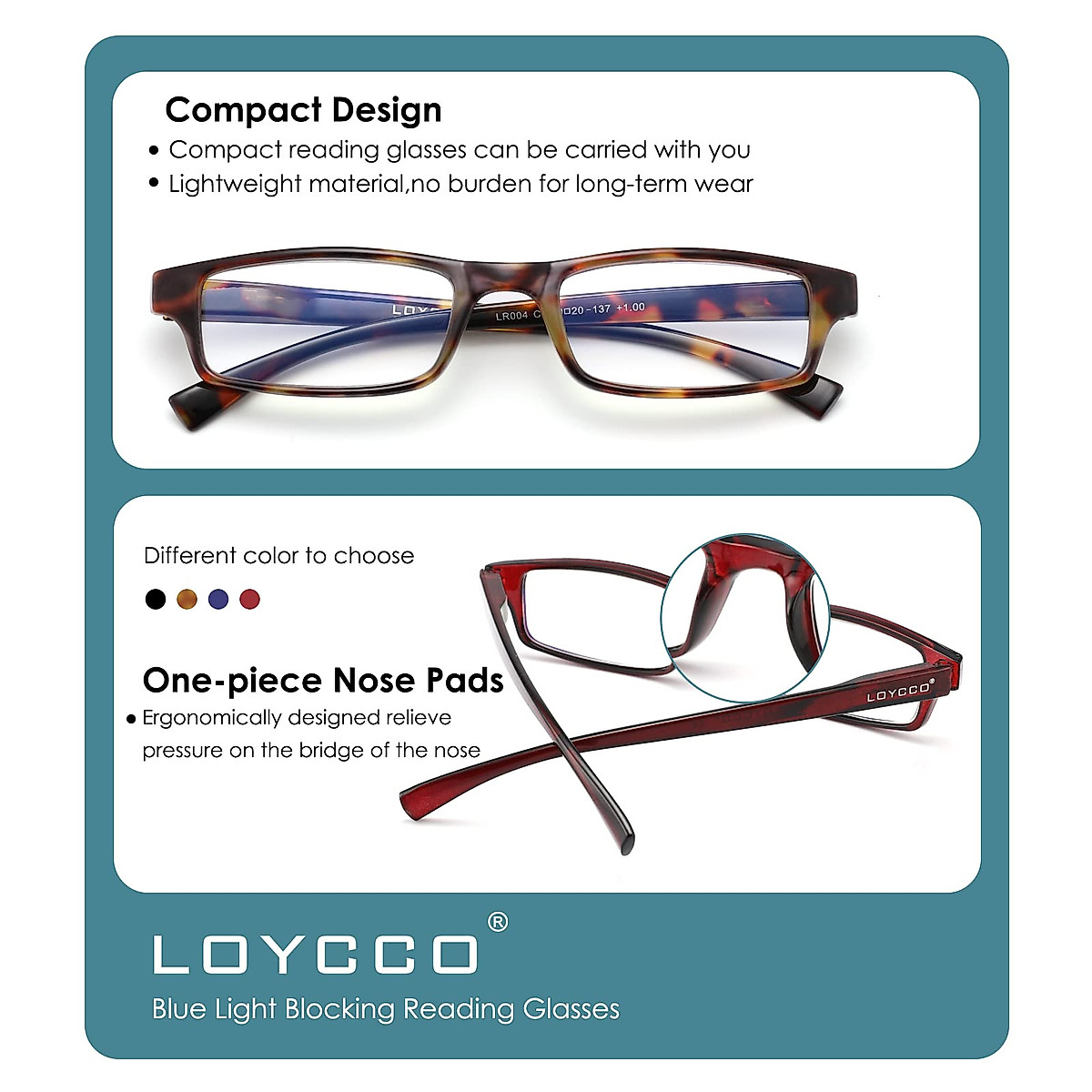 Loycco 4 Pack Rectangle Narrow Reading Glasses Blue Light Blocking Women Men Lightweight Compact Readers Computer Eyeglasses 2.5