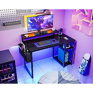 KKL 40 inch Small Computer Desk with Adjustable Monitor Stand, Home Office Desk & Workstation with Storage Shelves, Reversible Work Writing Study Table for Bedroom, Black