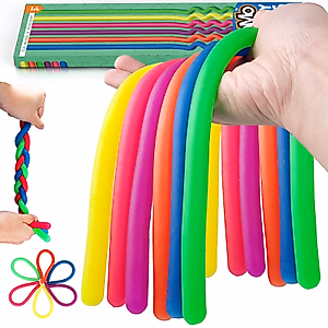 BUNMO Super Sensory Stretchy Strings 6pk | Calming & Textured Monkey Stretch Noodles | Sensory Toys for Autistic Children | Stress Relief & Anxiety Toys for Kids | Hours of Fun for Kids (Smooth)