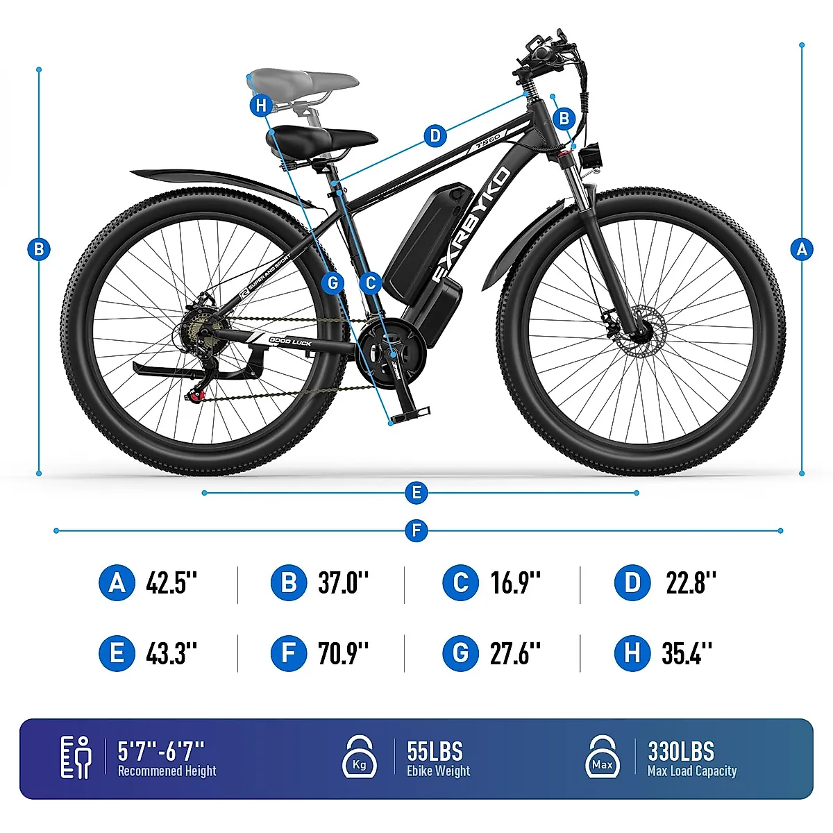 EXRBYKO Electric Bicycle, 29” Electric Bike for Adults 48V 17.5AH 840WH Battery, 1500W Peak 36mph Electric Mountain Bike, 80 Miles Ebike with 21-Speed Gears, Fast E Bike for Commuter, 330LBS Load