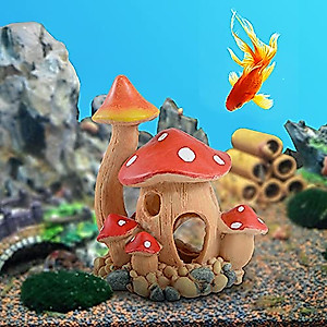 Mairuker Aquarium Mushroom House,Fish Tank Cave Ornament Pleco Caves for Fish Tank Hideaway Decor and Fairy Garden Decorations