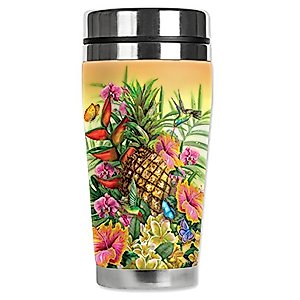 Mugzie "Pineapple" Stainless Steel Travel Mug with Insulated Wetsuit Cover, 20 oz, Black