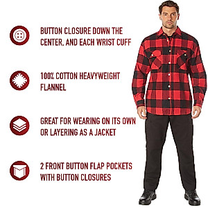 Rothco Buffalo Plaid Flannel Shirt - Rugged Comfortable and Warm Outdoor Shirt Jacket (US, Alpha, Large, Regular, Regular, Red Plaid)