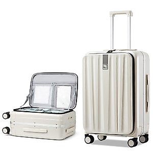 Hanke 26 Inch Large Luggage Suitcase Top Opening Aluminum Frame Travel Luggage Hard Shell Suitcases with Wheels for Woman Men.(Ivory white)