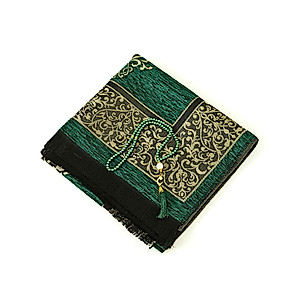 Prien Prayer Rug with Tasbih | Muslim Carpet | Praying Mat with Prayer Beads | Islamic Gifts for Women Men | Islam Portable Pray Set for Travel Kids Ramadan Namaz Hajj Umrah (Green)