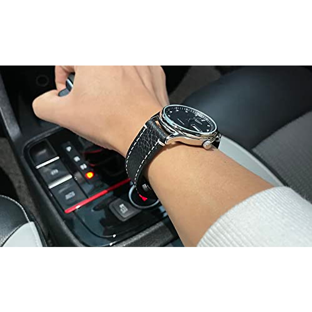 DOANYA 18mm Top Grain Leather Watch Band, Black Watch Strap Compatible with Fossil Sport (41mm women's) / Seiko 5 (SNK805 / SNK803 / SNK807) with Push Button Hidden Clasp for Men Women