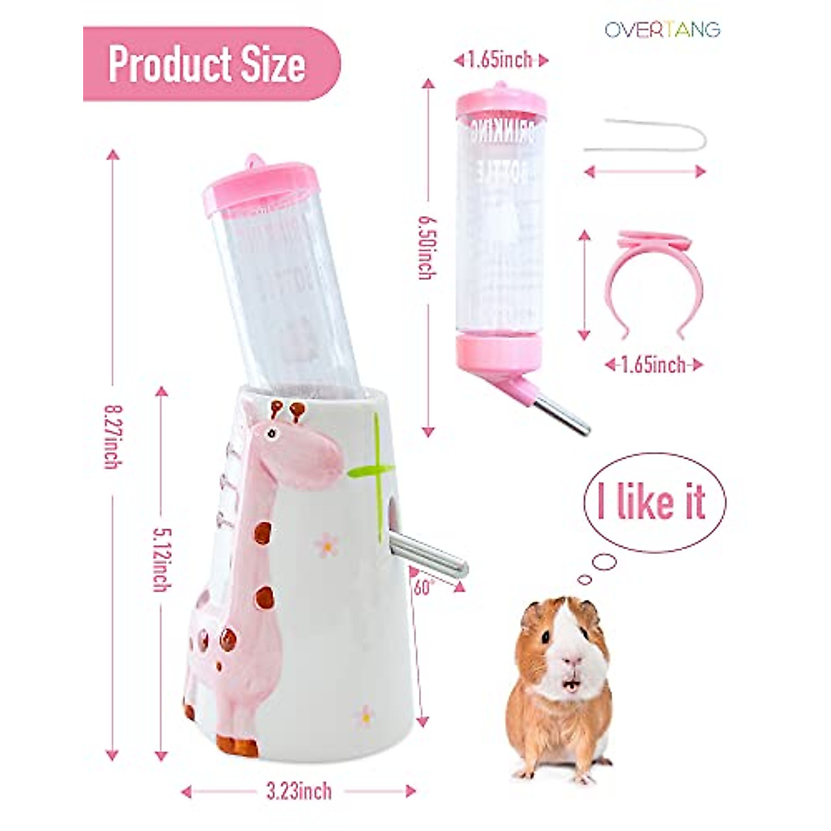 Guinea Pig Water Bottle, Small Animal Water Bottle No Drip, OVERTANG 2 in 1 125ml Rodent Pet Water Bottle No Drip for Cage Hanging Water Feeding Bottles Auto Dispenser for Hamster Guinea Pig Rabbit