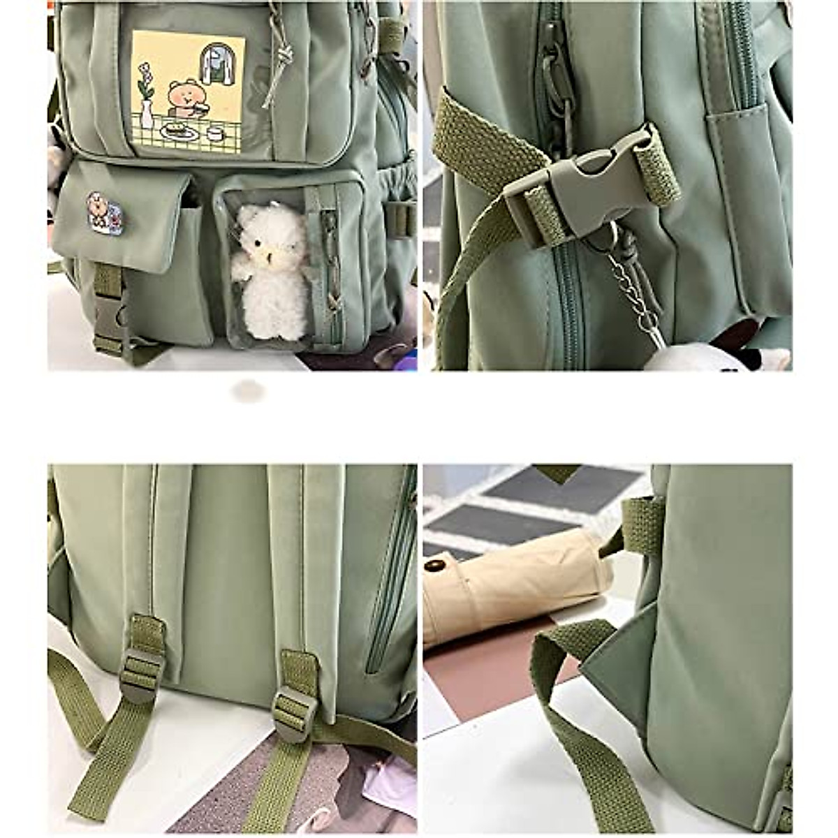 ncduansan Kawaii Backpack with Kawaii Pin and Accessories Backpack Cute Aesthetic Backpack Cute Kawaii Backpack for School(white)