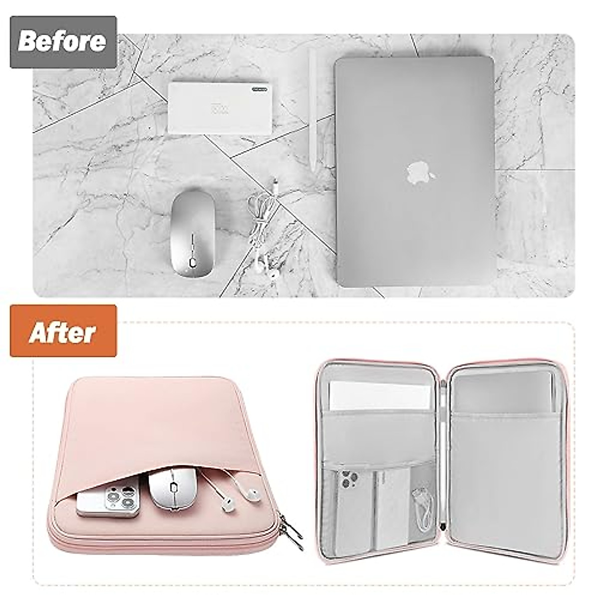 MoKo 12.9 Inch Tablet Sleeve Bag, Compatible with iPad Pro 12.9 M2 2022/2021/2020/2018/Pro 12.9 2017, Surface Laptop Go 12.4", Galaxy Tab S8+ 12.4", Waterproof Bag Carrying Case with Pocket, Pink