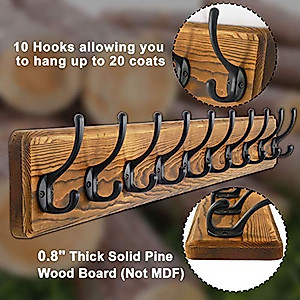 Dseap Coat Rack Wall Mounted: 10 Hooks, 38-1/4" Long, Heavy Duty Wooden Wall Coat Hanger Coat Hook for Clothes Hat Jacket Clothing, Natural & Black