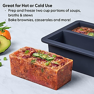 W&P Cup Cubes Silicone Freezer Tray with Lid, Charcoal, Makes 2 Perfect 2-Cup Portions, Freeze & Store Soup, Broth, Sauce, Leftovers, Dishwasher Safe