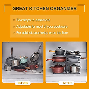 AJSWISH Pots and Pans Organizer for Cabinet, Heavy Duty Pot Organizer Rack for Under Cabinet, Adjustable and Snap-on Pot Rack for Kitchen Organization & Storage (6 Tier)
