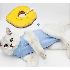 2PCS Cat Cone Collar and Cat Recovery Suit, Anti-Bite, Stop Licking Wounds, Adjustable Soft Elizabethan Cone, Cat Onesie for Female Cat After Surgery