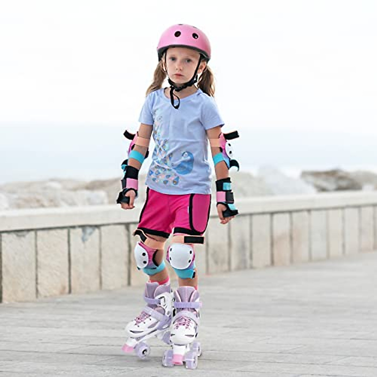 Roller Skates for Girls Boys Kids, 4 Sizes Adjustable Toddler Roller Skates Shoes with Light up, All 8 Wheels of Girl's Skates Shine, Safe and Fun - Best Birthday Gift for Indoor Outdoor Sports