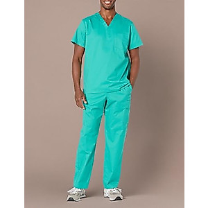 Amazon Essentials Men's V-Neck Scrub Top with Pockets, Emerald Green, Large