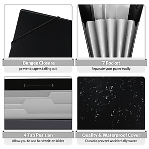SKYDUE Accordion File Organizer, 5 Pocket Expanding File Folders with Pockets, Document Organizer, Portable Paper Organizer，School Office Supplies Black