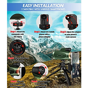 Monocular-Telescope 80x100 HD for Adults Larger Vision Monoculars High Powered Smartphone Monocular for Bird Watching Hunting Hiking Camping Wildlife