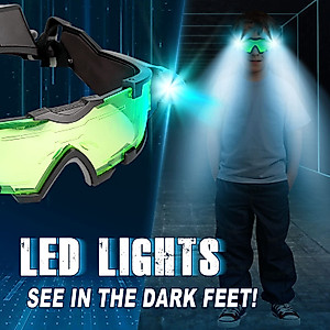 Uten Night vision Goggles for Kids, Adjustable Elastic Band Glasses with LED Light Beams, Spy Gear with Flip-Out Lights Green Lens, Spy Role Play, Birthday Gifts and Christmas Gifts for Kids.