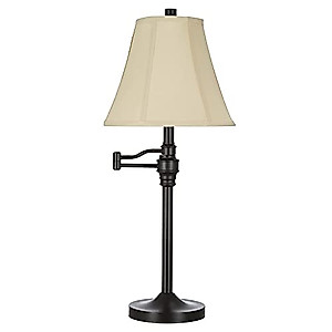Catalina Lighting Transitional 2-Way Metal Adjustable Swing Arm Desk Table Lamp with Linen Shade, 28", Bronze