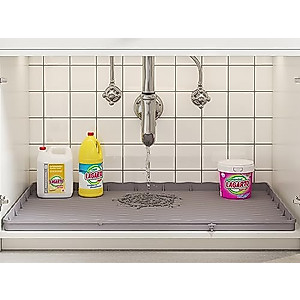 MHHA Under Sink Mat for Kitchen Waterproof, 34" × 22" Silicone Bathroom Sink Mat, under sink Liner drip tray and protectors for bottom of kitchen sink, Fits 36'' Stand Cabinets (Grey)