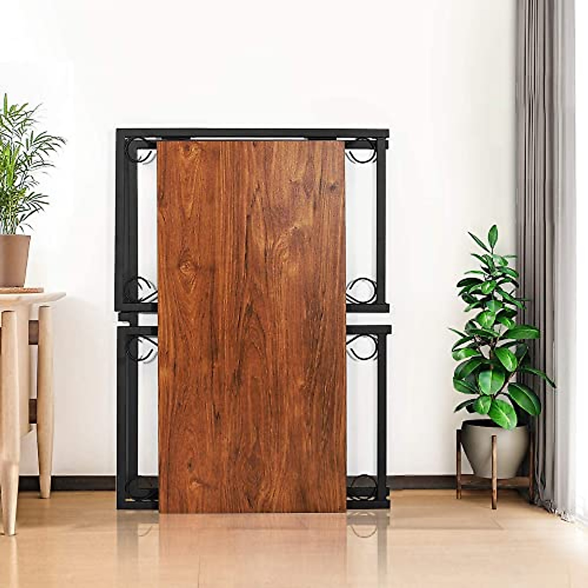 VECELO Folding Computer Desk 39.4'', Simple Laptop Table Home Office Workstation for Reading Writing, No Assembly Needed, Small Space, Teak Brown