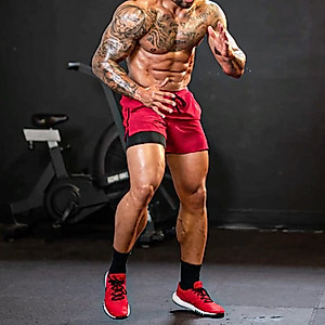 EVERWORTH Men's 2 in 1 Workout Shorts 5" Quick Dry Gym Shorts Bodybuilding Short Shorts Compression Shorts with Zipper Pocket 2 Pack GreenBK US M