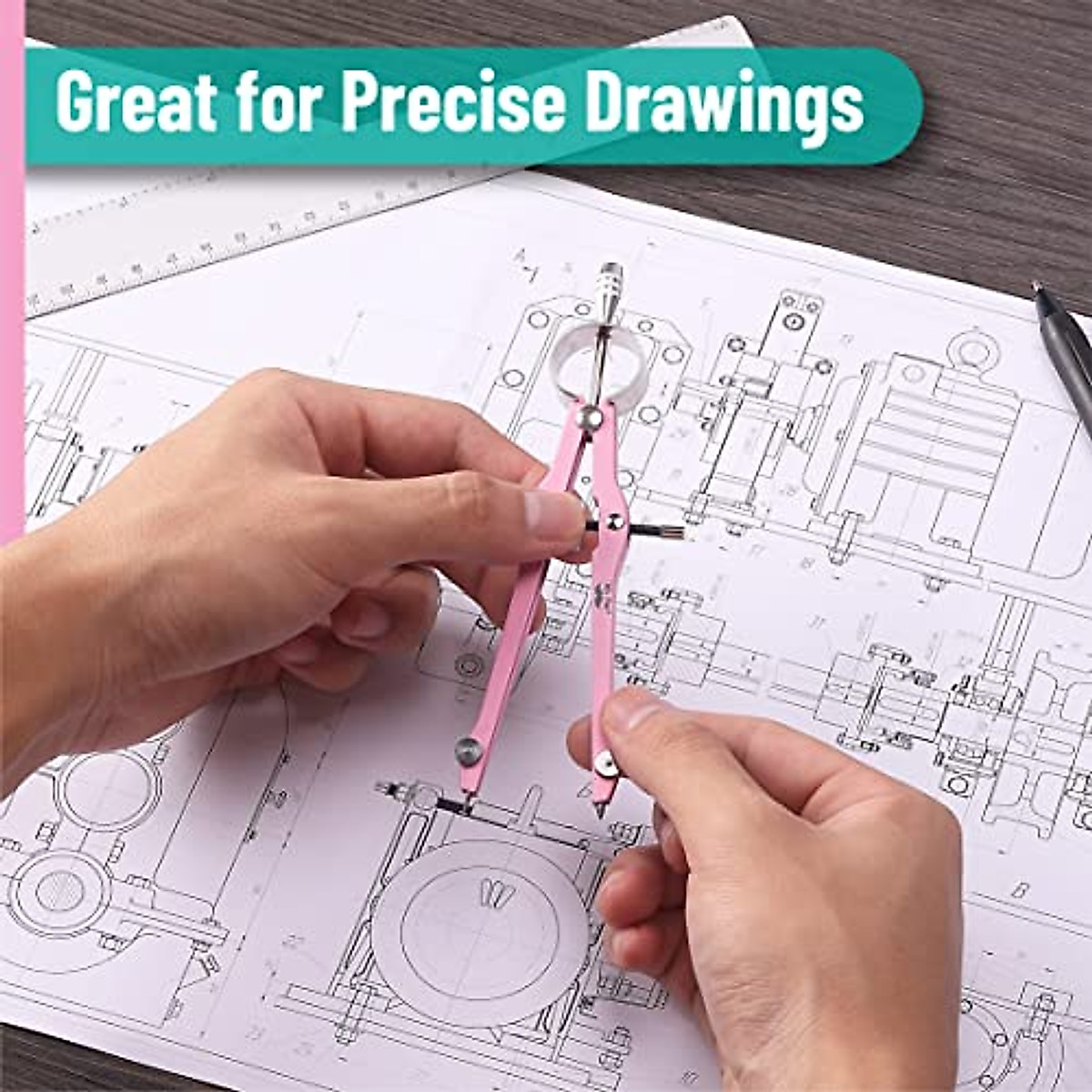 Mr. Pen- Professional Compass for Geometry, Pink, Extra Leads, Metal Compass, Compass, Compass Drawing Tool, Drawing Compass, Drafting Compass, Compass for Students, Compass for Woodworking