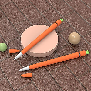 Love Mei Silicone Case for Apple Pencil Silicone Sleeve for 1st Generation Holder Protective Skin Cover case for iPad, Cute Carrot Accessories Soft Grip Pouch with Pencil Tip Cover /1st Orange