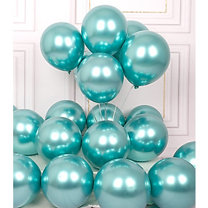 AULE Party Balloons 50 Pcs 12 inch Teal Green Metallic Chrome Helium Shiny Latex Thicken Balloon Perfect Decoration for Wedding Birthday Baby Shower Graduation Christmas Carnival