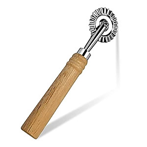 Ravioli Cutter Wheel,Pastry Wheel Cutter with Long Wooden Handle,Zinc Alloy Pasta Cutter Wheel for Kitchen