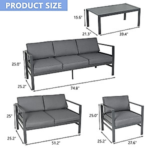 FYRICKYLINOO Aluminum Patio Furniture Outdoor Sectional Sofa Set, 5 Pieces Modern Aluminum Outdoor Conversation Set, All-Weather Metal Patio Furniture Set with Coffee Table (Grey)