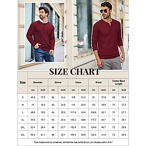 COOFANDY Men's Henley Shirts Long Sleeve Basic Waffle Pique Pullover T-Shirt with Pocket Christmas Sweater Red