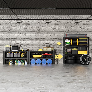 CYNNDA 4-Tier 40" W x 19.7" D x 60" H Garage Shelf Heavy Duty Metal Garage Shelving Load 2200LBS Utility Shelves Industrial Rack Adjustable Shelves for Garages Basement Storage Shelves (Black)