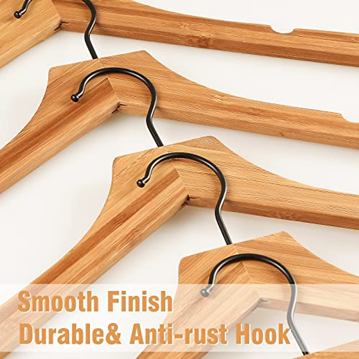 TOPIA HANGER Bamboo Wooden Hangers, Clothes Hangers with Rotatable Black Hook and Smooth Cut Nothces, Set of 12 Durable and Slim Wood Hangers for Coats, Suits, Jackets, Sweaters, Dresses - CTS03