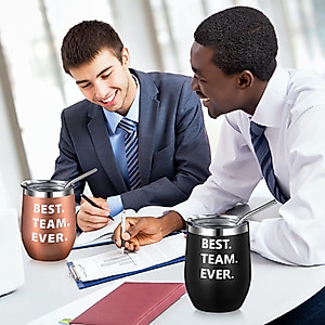 Pinkunn 8 Pcs Best Team Ever Tumblers Thank You Employee Appreciation Gifts Stainless Steel Insulated Wine Tumbler Christmas Team Gifts with Lid and Straw for Coworkers Women Men, 12 oz(Black)