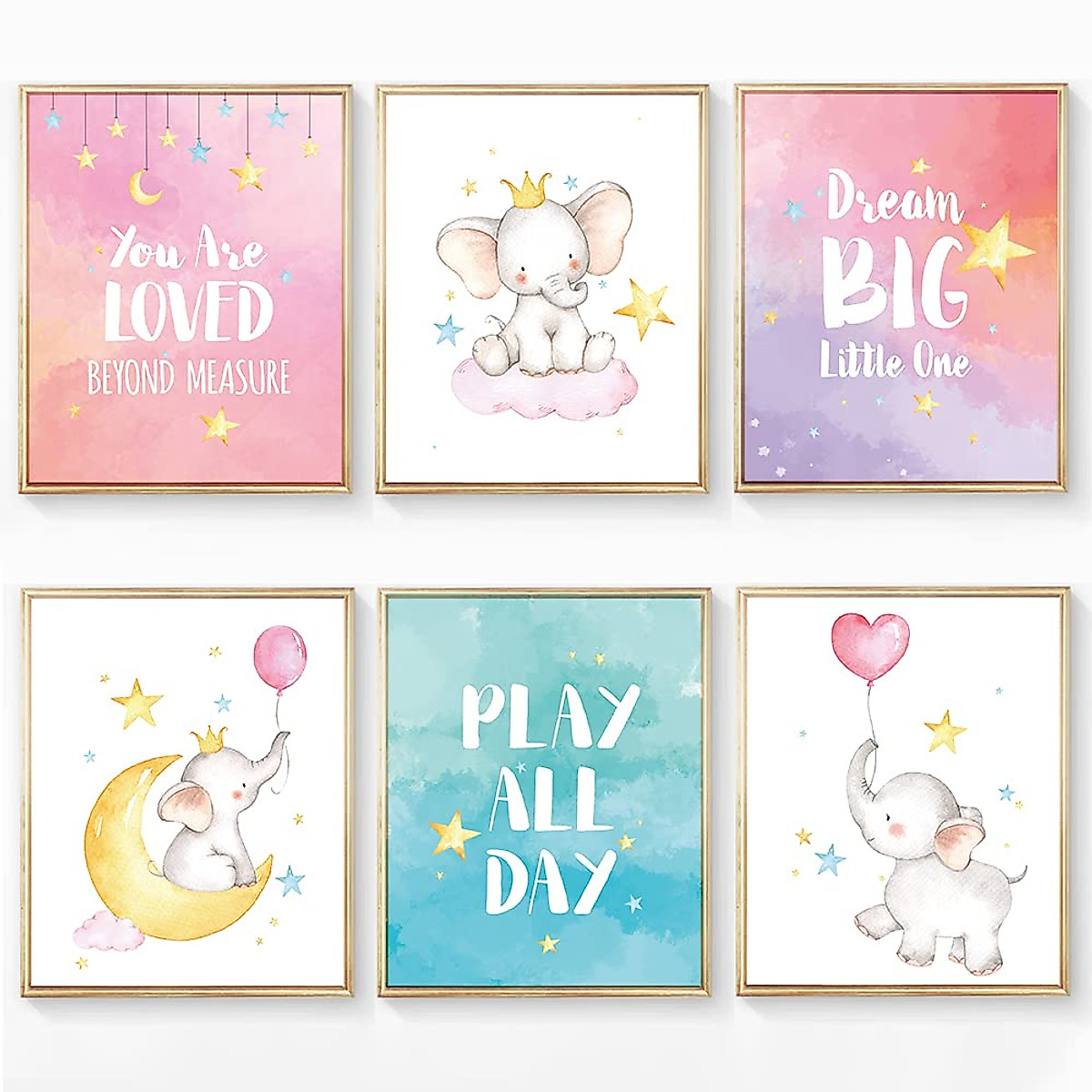 Elephant Inspirational Decor, Baby Girl Nursery Wall Art Prints, Elephant Nursery Wall Decor, Elephants Wall Art Decorations for Kids Nursery, Girl's Room (8"x10") Set of 6 Unframed