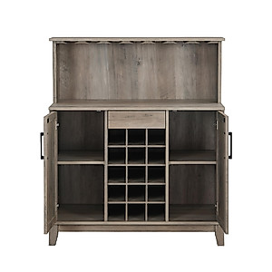 Home Source Bar Cabinet with Wine Rack and Glass Doors (Grey wash- Solid)