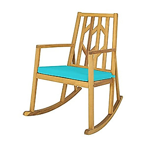 ZHYH Rocking Chair Acacia Arm Cushion Sofa Garden Deck Turquoise