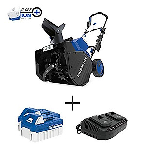 Snow Joe 24V-X2-SB18 18-Inch, 48-Volt iON+ Cordless Snow Blower Kit (w/ 2 x 4.0-Ah Batteries + Charger) & 24V-SS11-XR 24-Volt 11-Inch 5-Ah Cordless Snow Shovel, Kit (w/5-Ah Battery + Quick Charger)