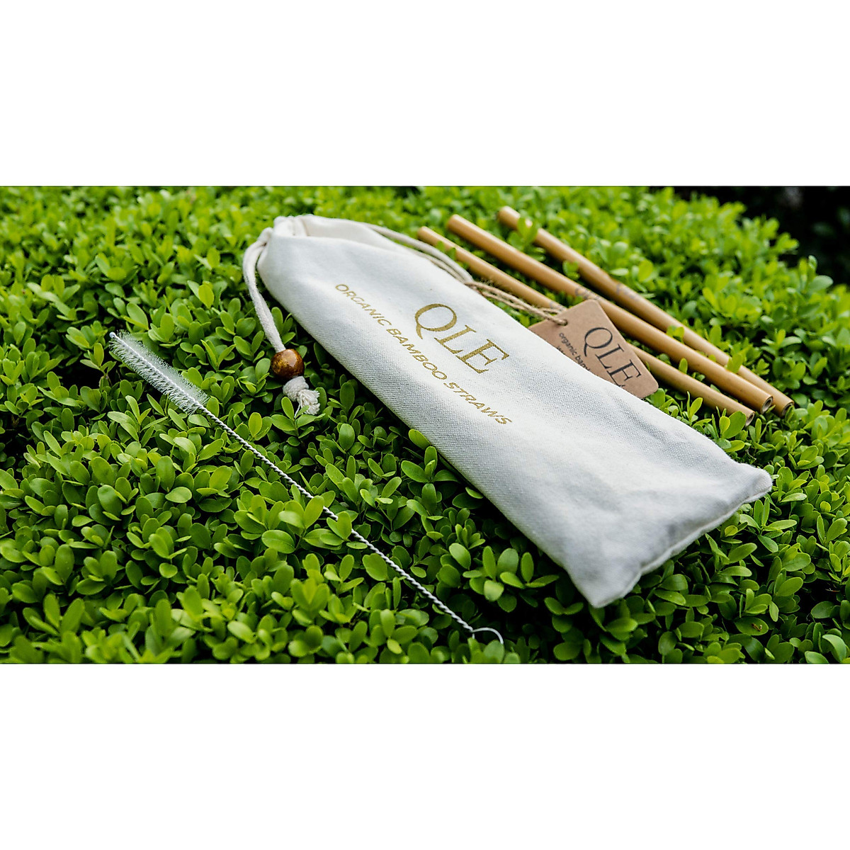 QLE Reusable Bamboo Drinking Straws, Eco Friendly Alternative to Plastic Straws – Organic BPA-Free Biodegradable Zero Waste Straws – Cleaning Brush and Natural Cotton Carrying Bag Included – 12 Pack