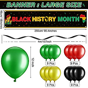 38 Pieces Black History Month Banner Balloons Decorations Set,Large Fabric African American Fence Yard Garage Banner with 36 Pieces Balloons for Black History Month National Holiday Party Decorations